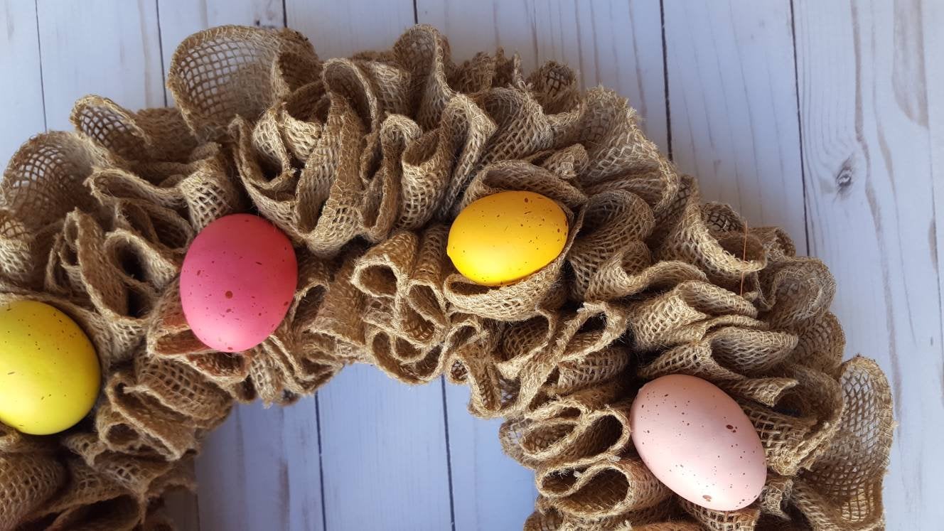 Easter wreath burlap Easter wreath Easter egg wreath pink | Etsy