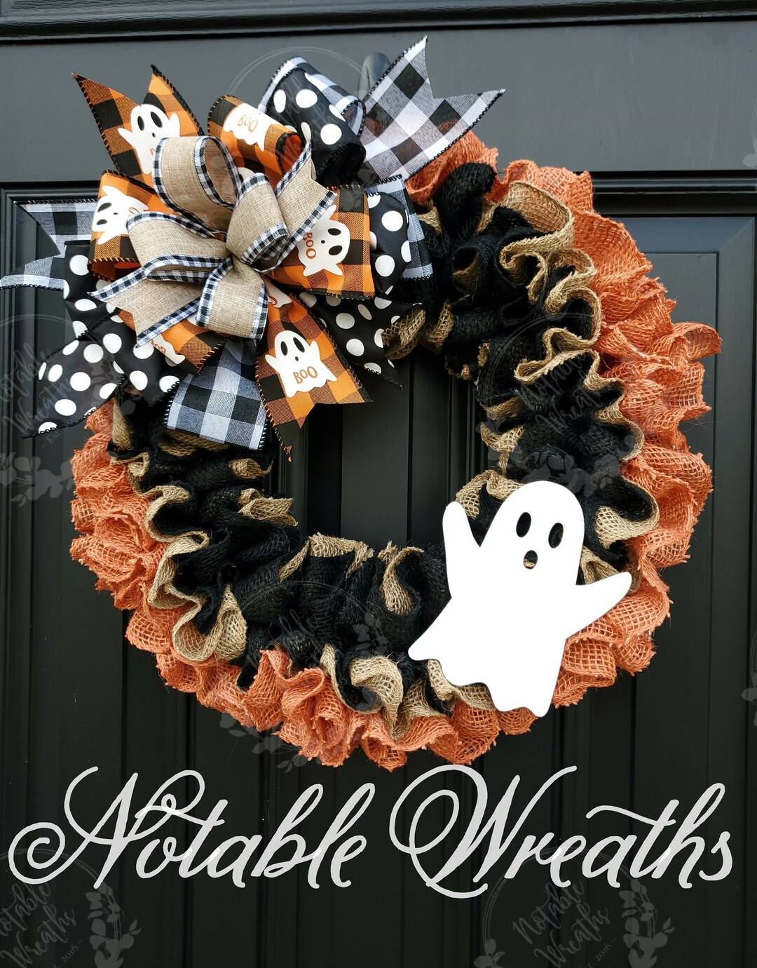 Rustic Halloween Ghost Wreath for Front Door, Boo Wreath, Buffalo Check ...