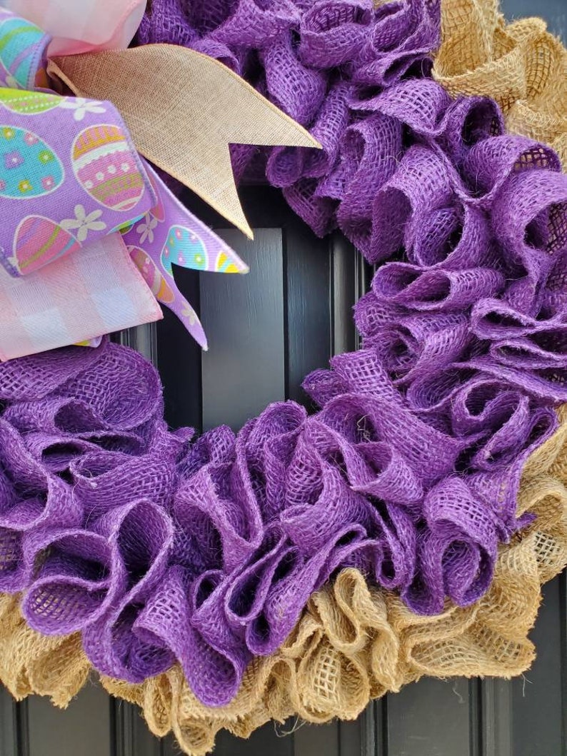 Easter Burlap Wreath for Front Door Easter Egg Wreath Purple - Etsy