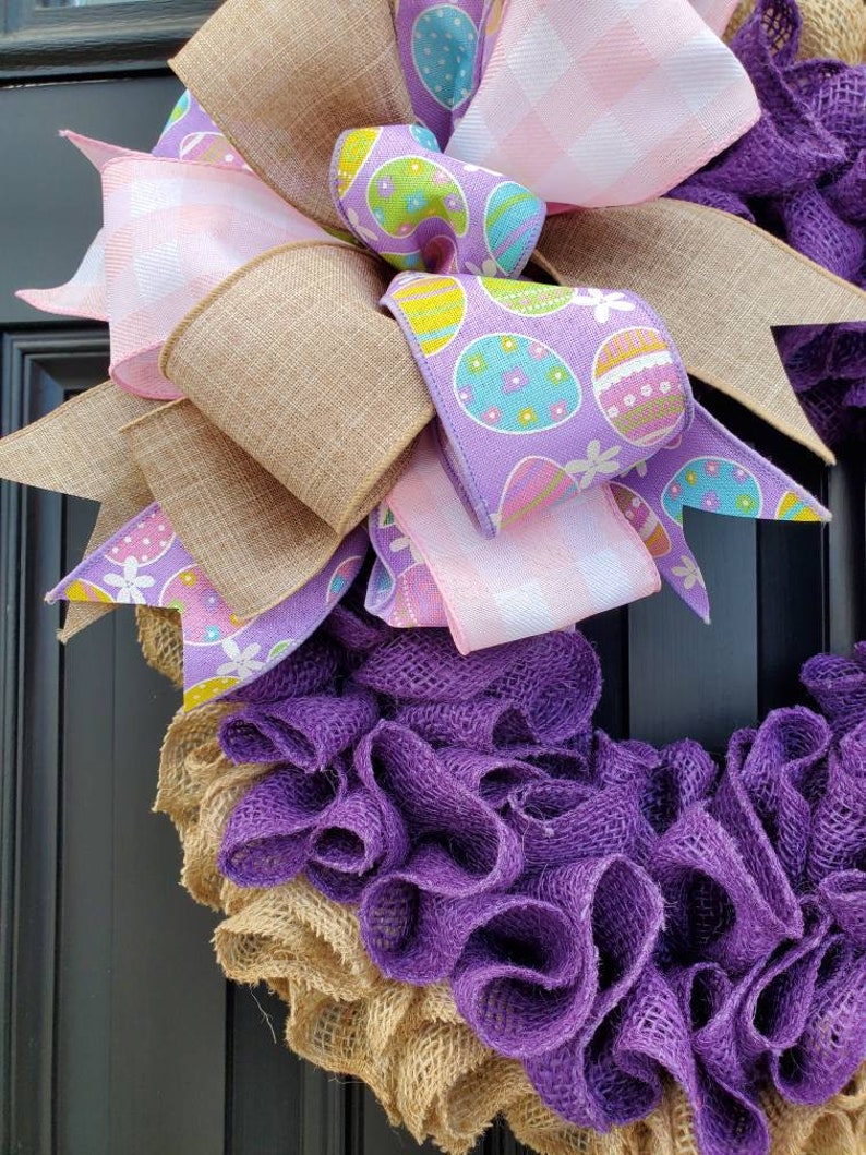 Easter Burlap Wreath for Front Door Easter Egg Wreath Purple | Etsy
