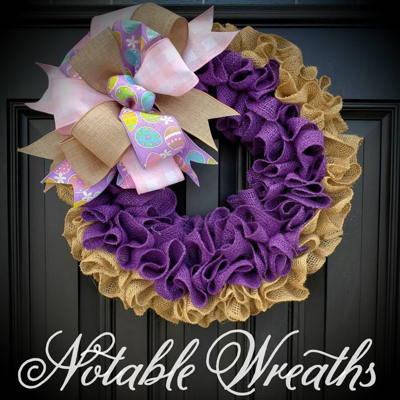 Easter Burlap Wreath for Front Door Easter Egg Wreath Purple - Etsy