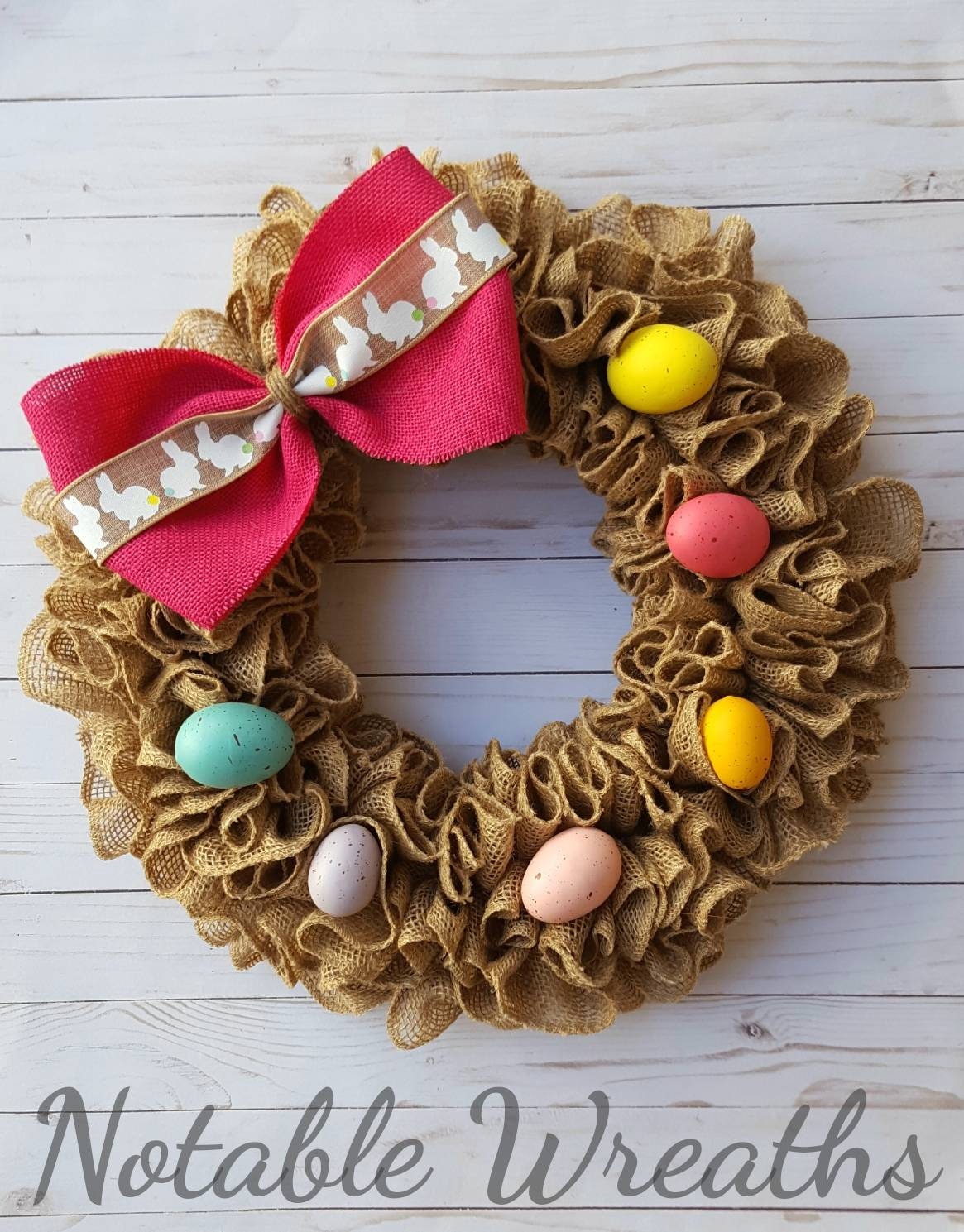 Easter wreath burlap Easter wreath Easter egg wreath pink | Etsy