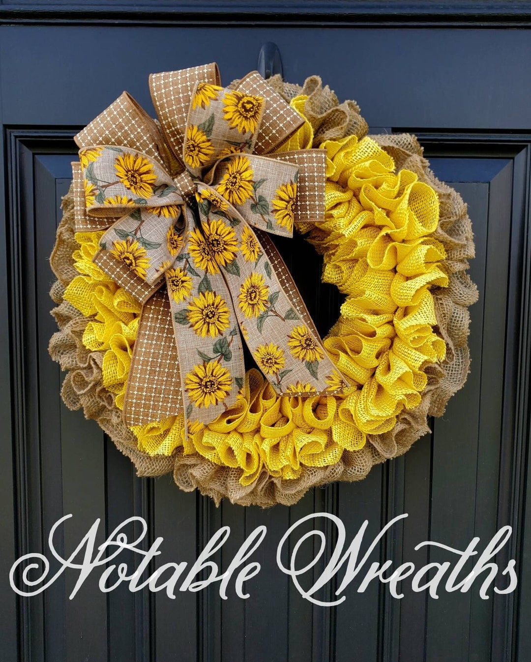 Yellow Sunflower Burlap Wreath for Front Door, Summer Burlap Wreath, Yellow Burlap Wreath, All ...