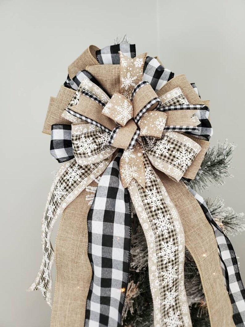 Rustic Snowflake Tree Topper Bow: Buffalo Check Christmas Decor - Etsy
