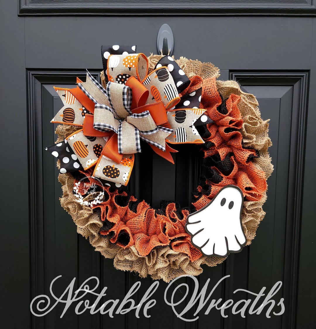 SALE Ready to Ship Halloween Ghost Wreath for Front Door, Boo Wreath ...