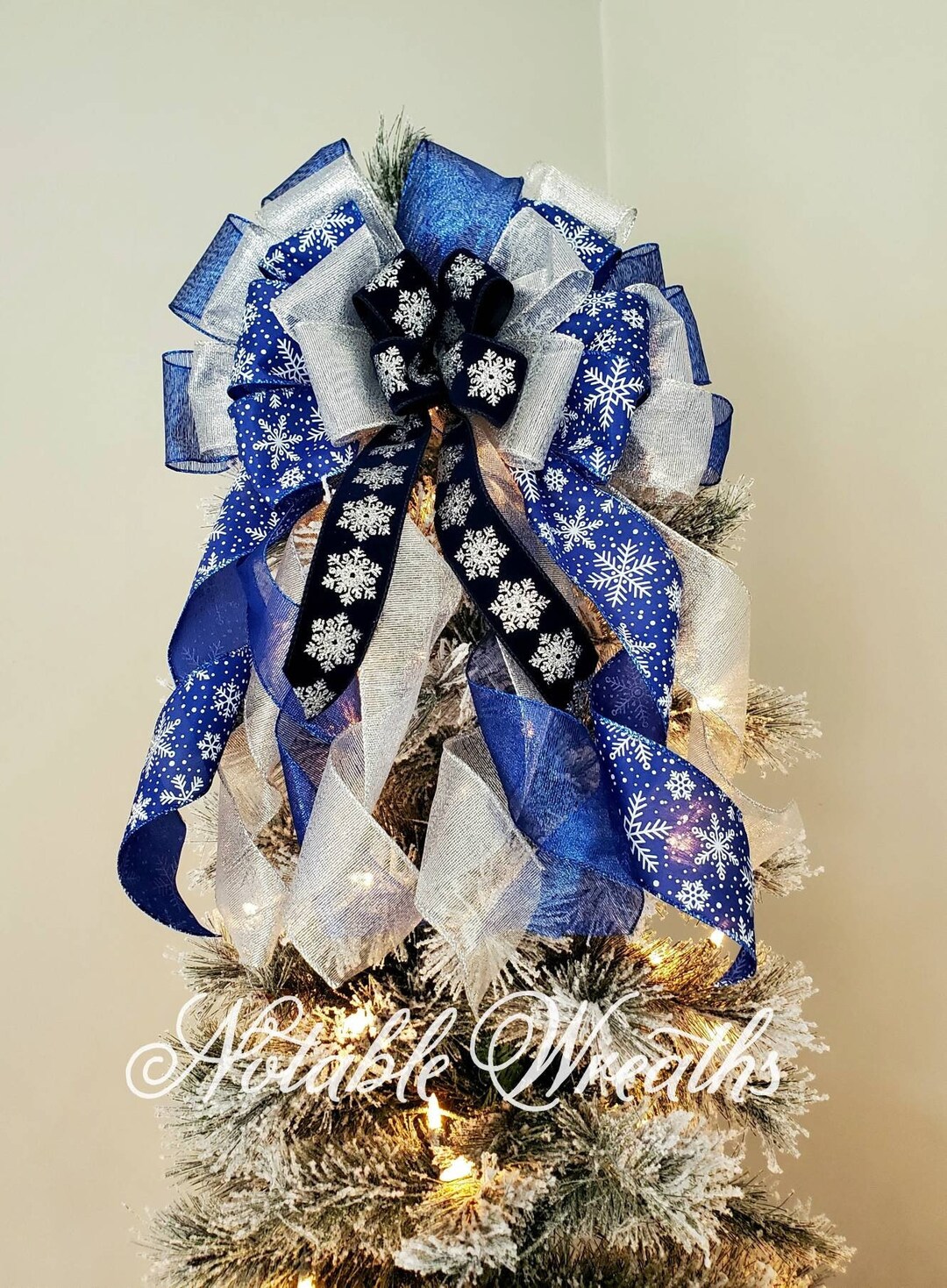 Cobalt Blue Snowflake Tree Topper Bow Christmas Tree Topper - Etsy