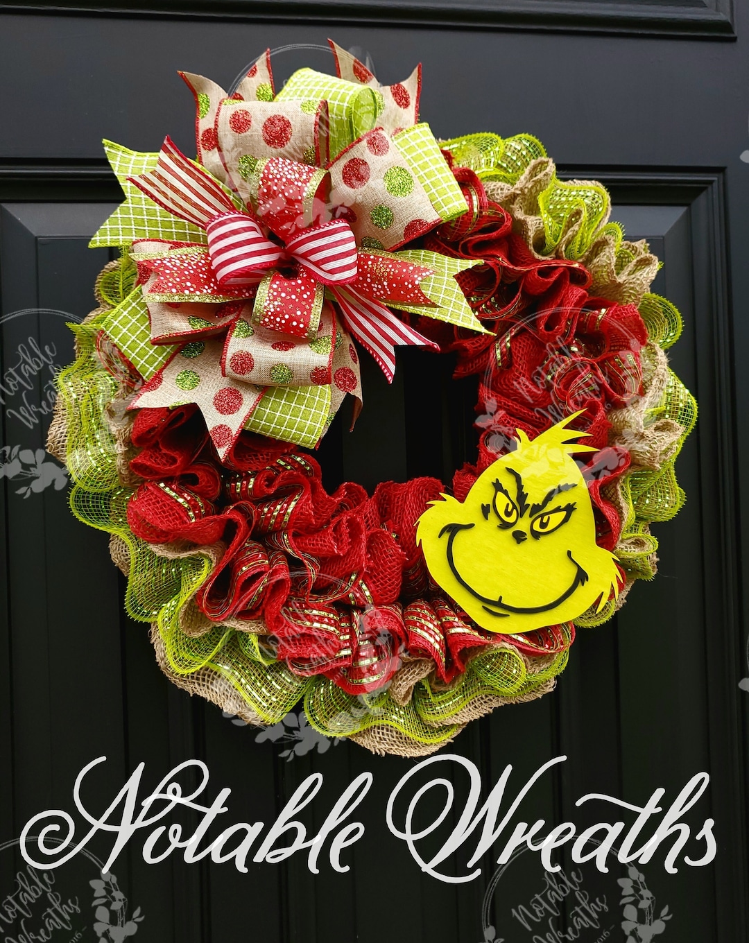 Grinch Christmas Wreath, Grinch Decor, Grinch Christmas Decor, Red and ...