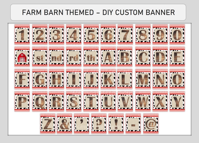 Farm Barnyard Party Banner / Printable DIY Complete Alphabet - Etsy