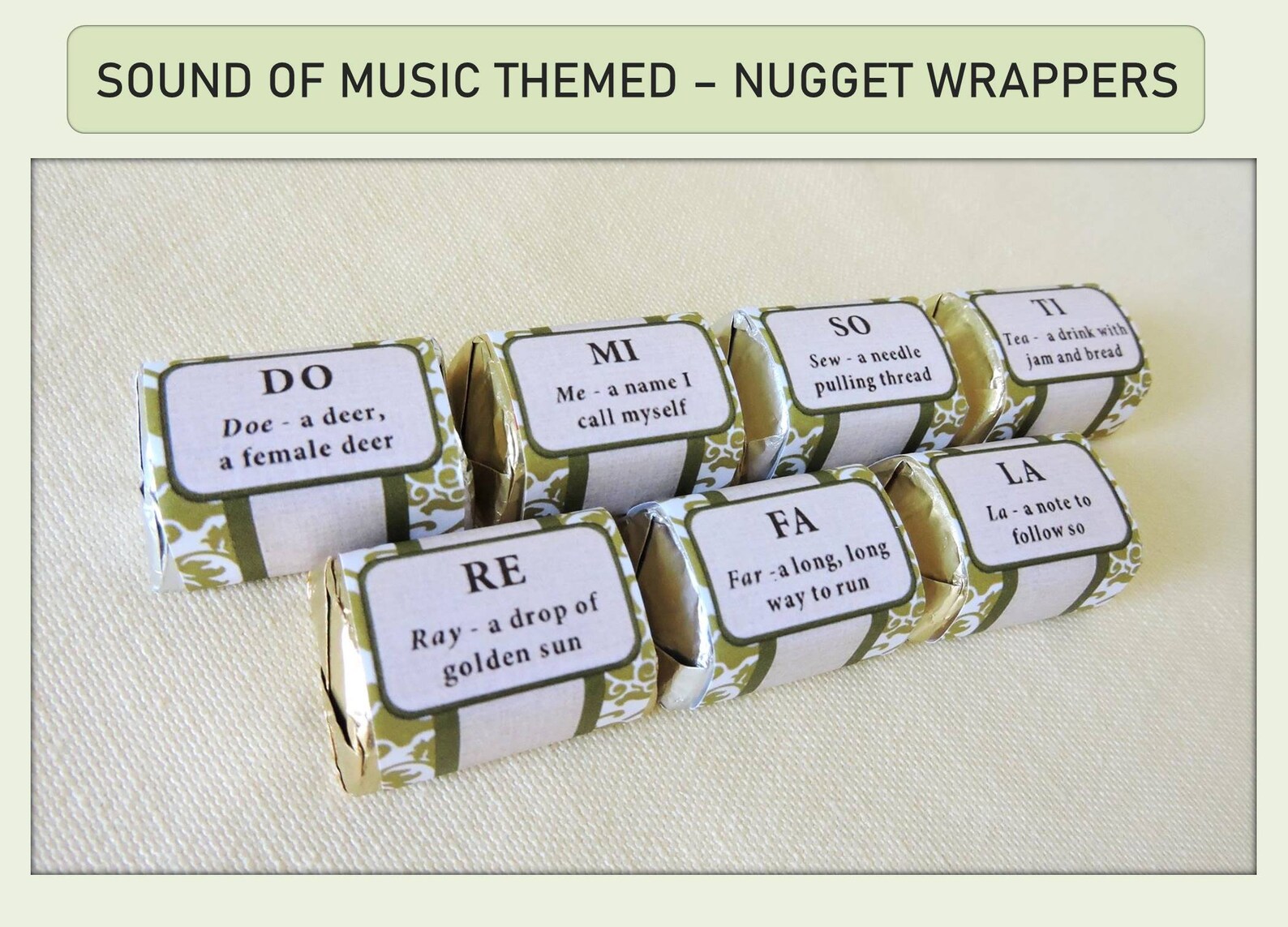 Sound of Music Inspired, Greenery, Olive Green Damask, Chocolate Nugget ...