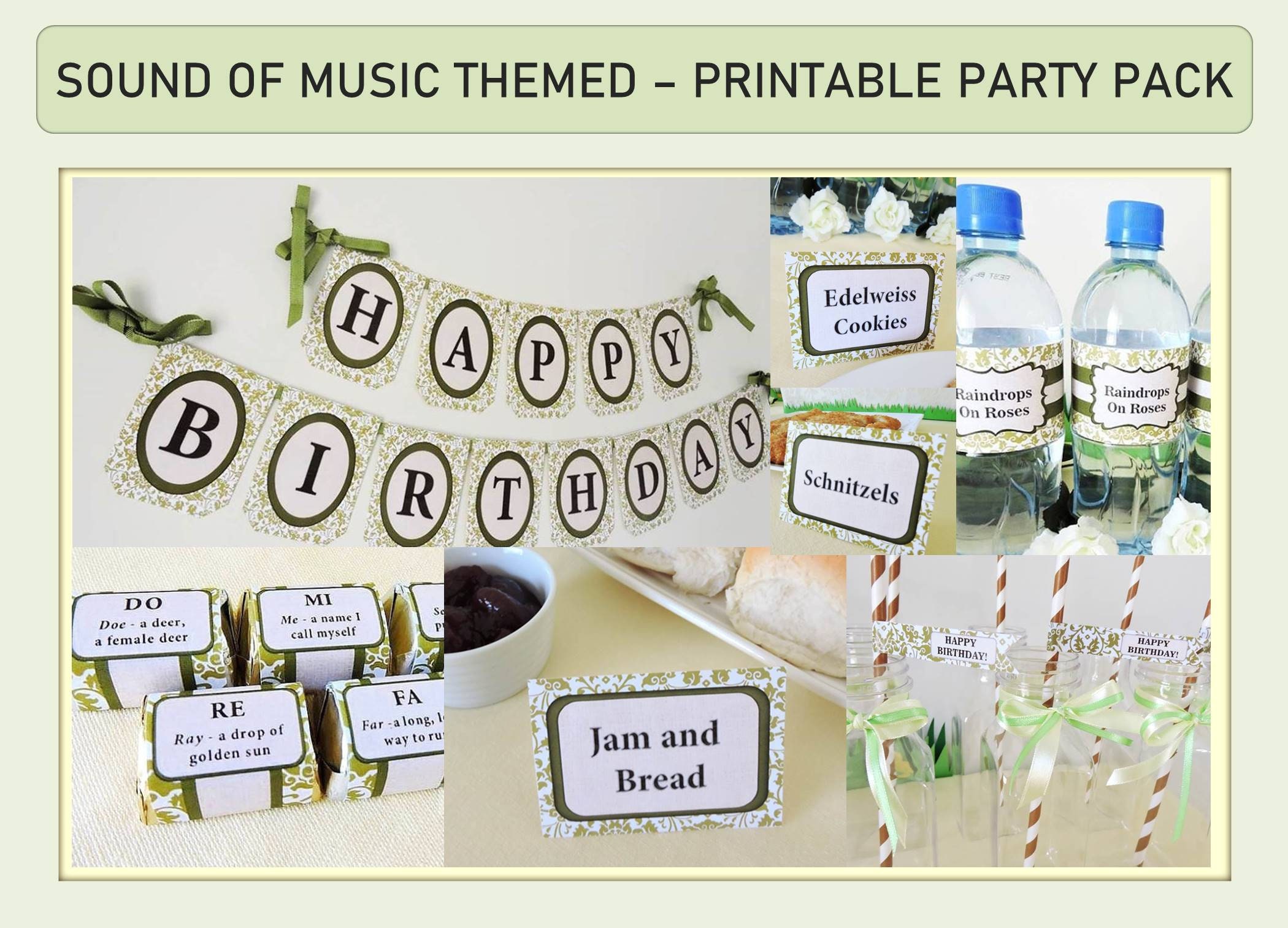 The Sound of Music Inspired Birthday Party Pack / Green Damask ...