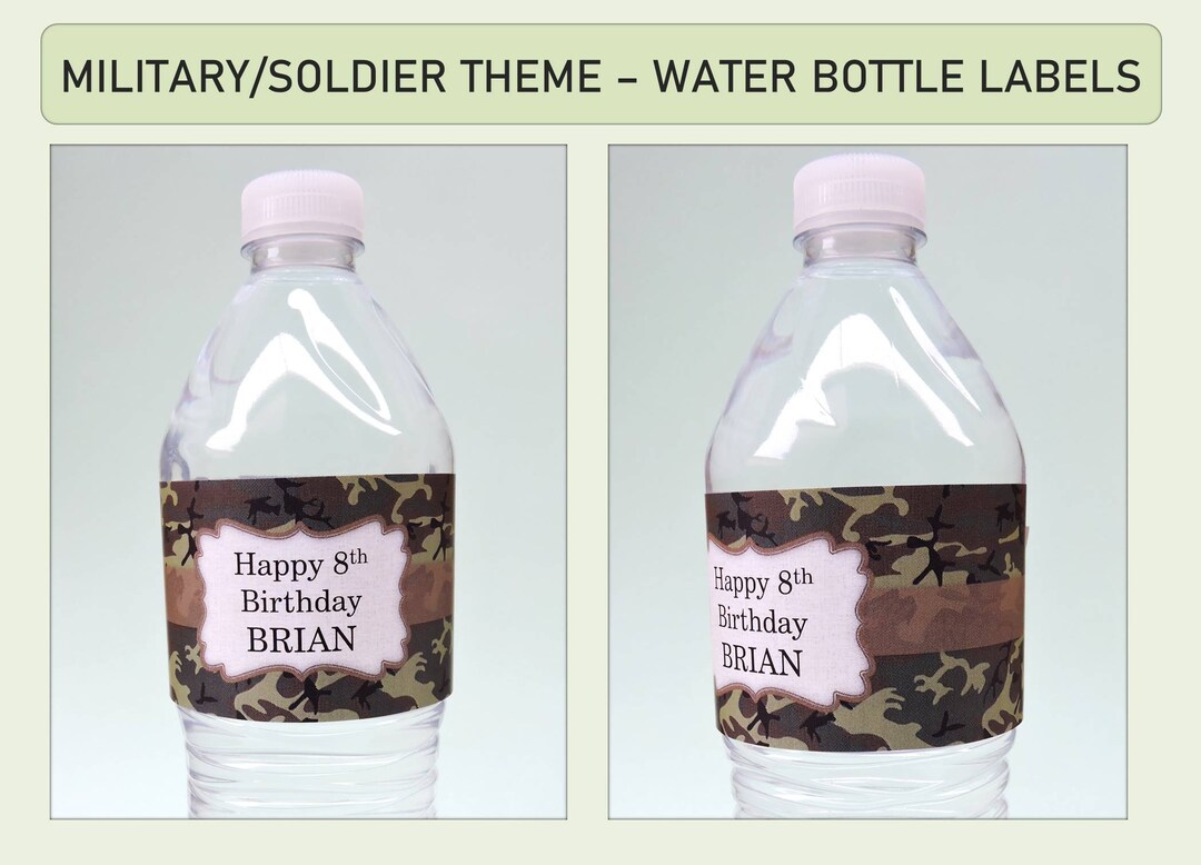 Military Soldier Party / Camouflage Army Water Bottle Labels Printable ...