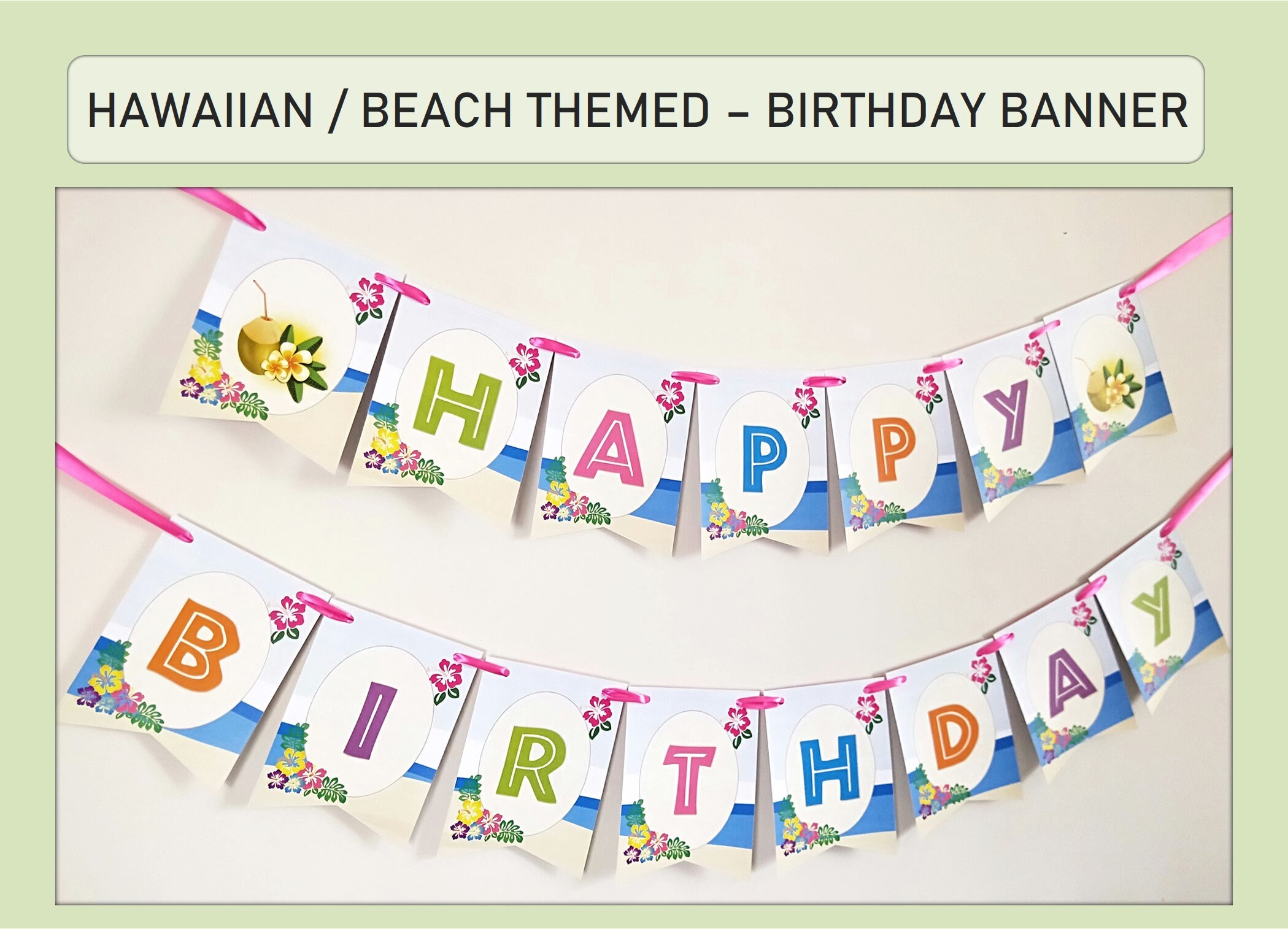 Hawaiian Luau Tropical Beach Theme Printable Happy Birthday Banner ...