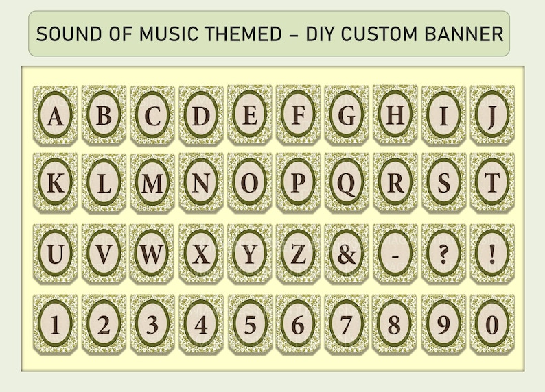 The Sound of Music Inspired / Printable Alphabet Banner / Green Damask ...