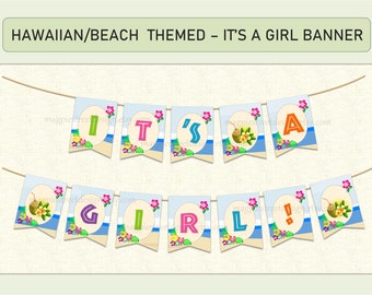 Hawaiian Luau Tropical Beach Theme Printable Happy Birthday Banner ...