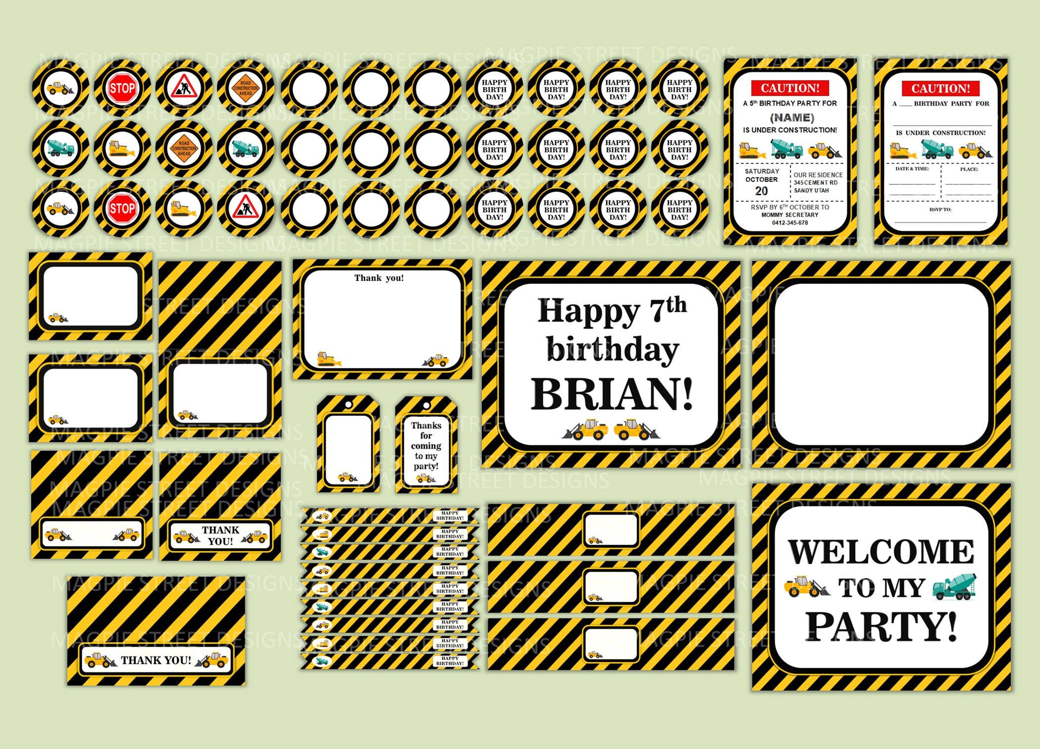 Construction Theme Party Pack / Road Builder Theme / Truck Digger / DIY ...