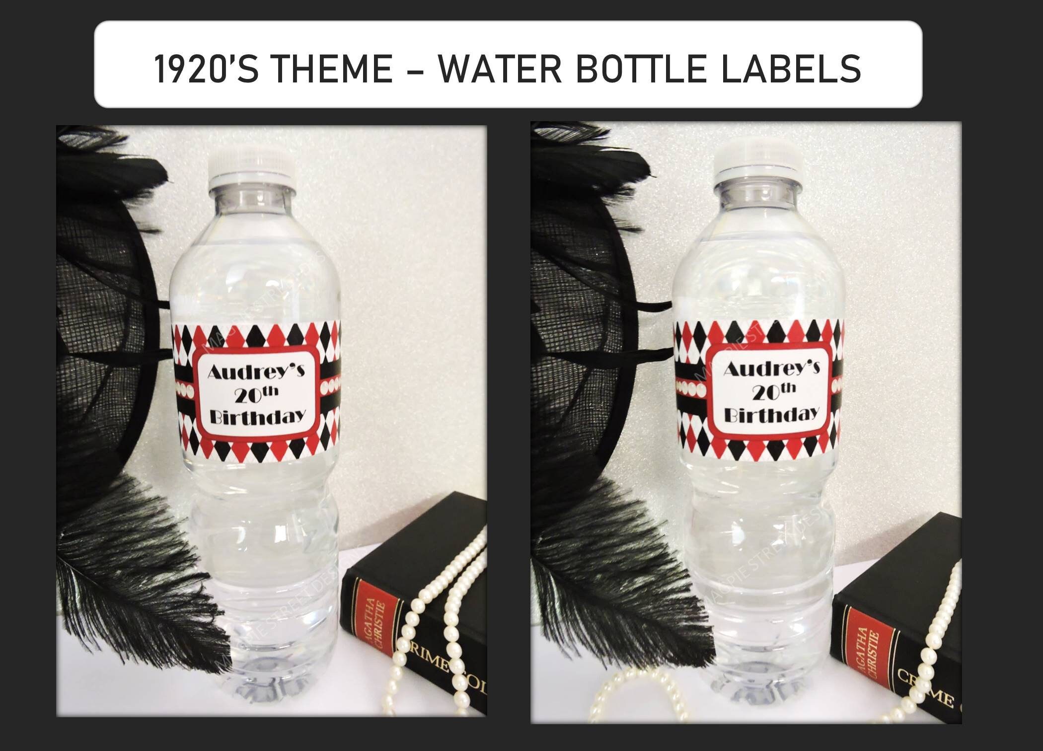 Vegas Casino / DIY Water Bottle Labels / 1920s Glamour Theme / Red ...