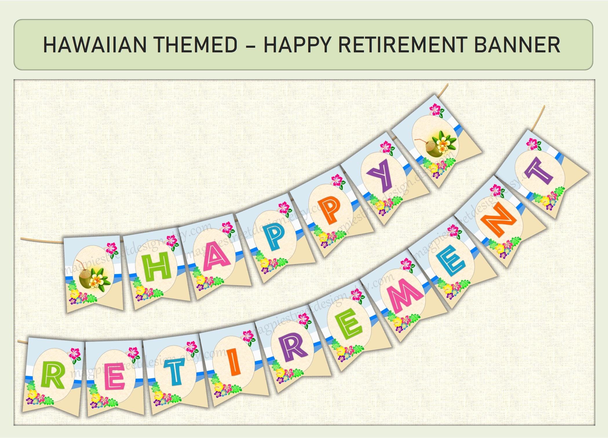 Hawaiian Luau Tropical Beach Theme Happy Retirement Printable Banner ...