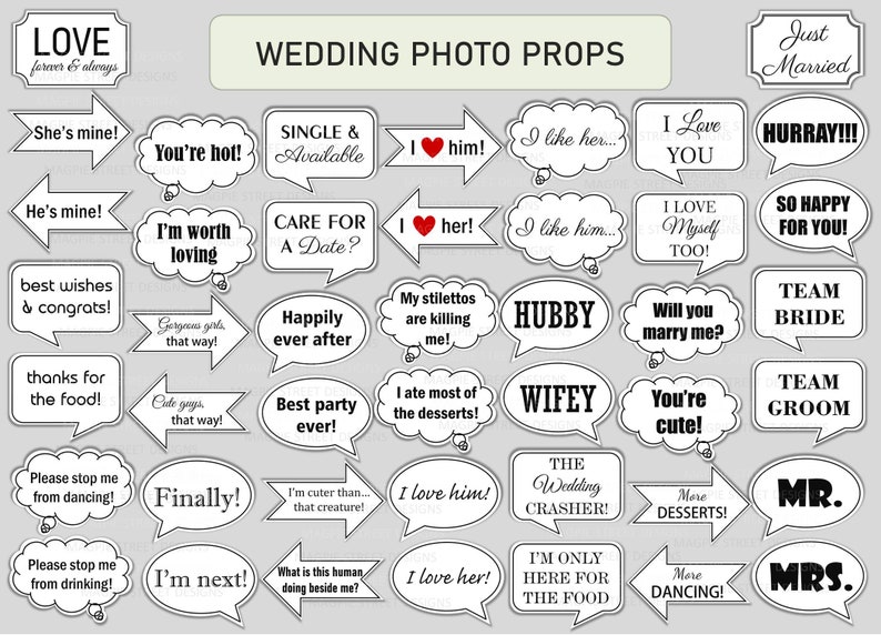 44 Wedding Photo Booth Props / Wedding Reception White Speech Bubbles ...