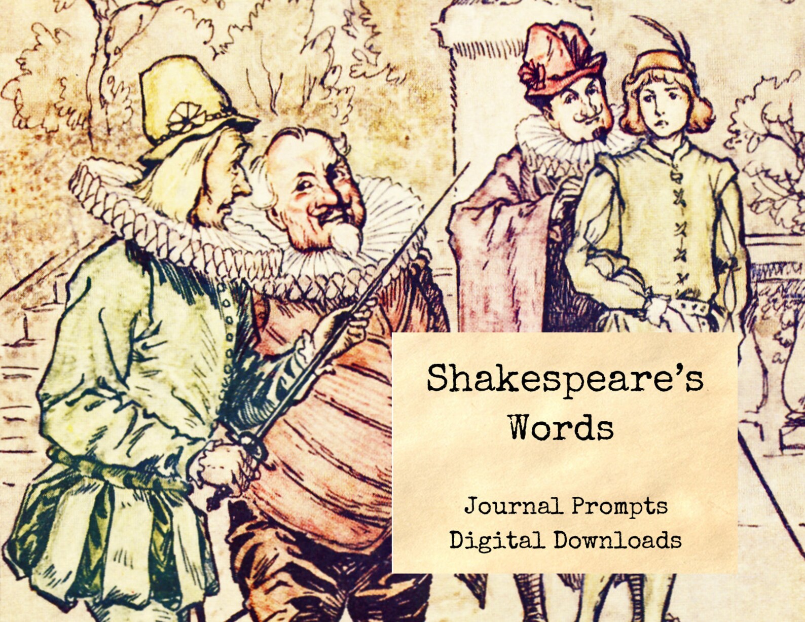 Shakespeare's Words - Journal Prompts, Digital Word Cards, Vintage Art ...