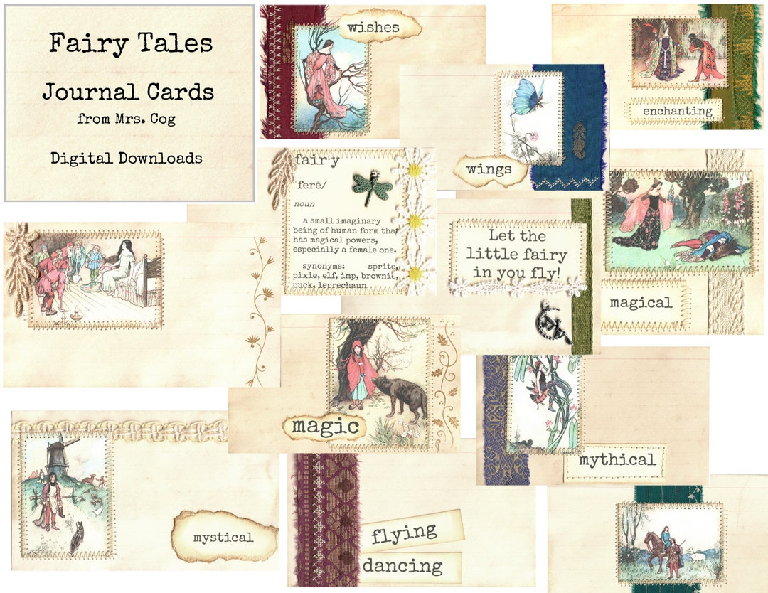 Fairy Tales Journal Cards - Digital Images, Printable Index Cards ...