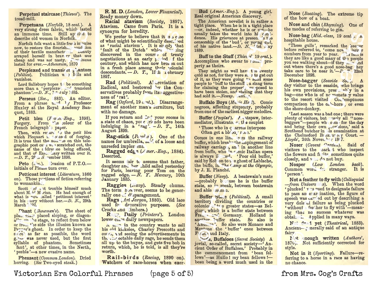 Victorian Era Colorful Phrases - Journal Prompts, Printable Words ...