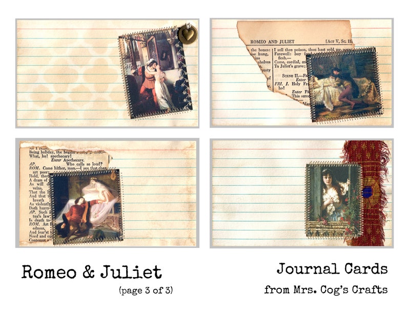 Romeo & Juliet Journal Cards Digital Images Printable Index - Etsy