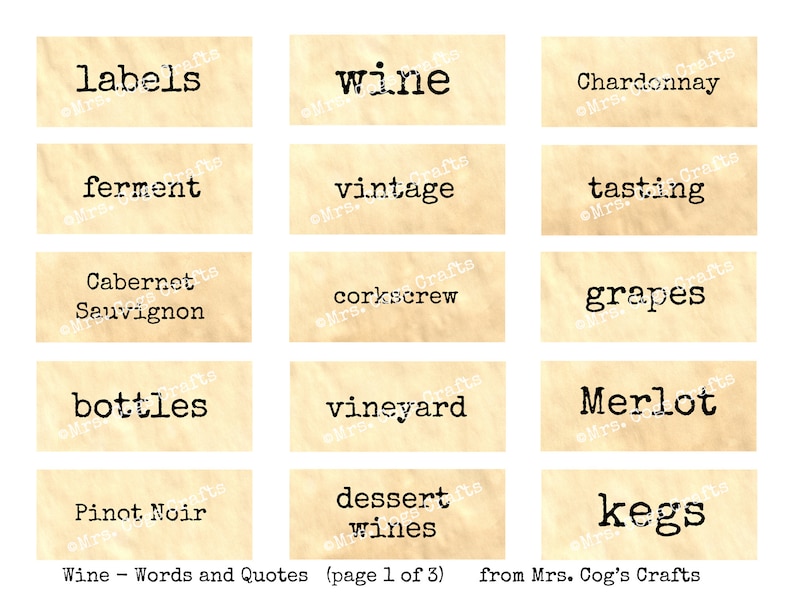 Wine Words & Quotes Journal Prompts Printable Words | Etsy