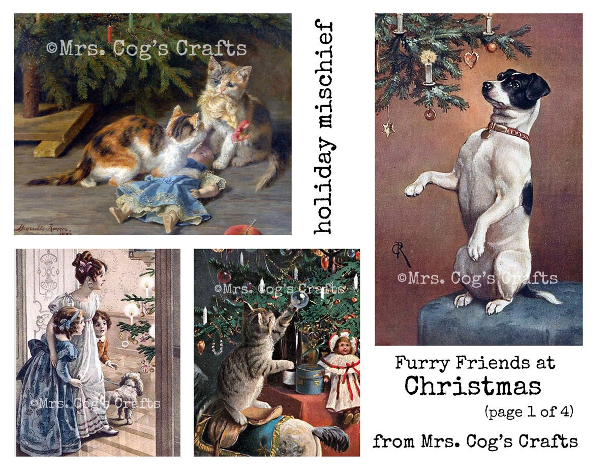 Furry Friends at Christmas Digital Ephemera Classics | Etsy