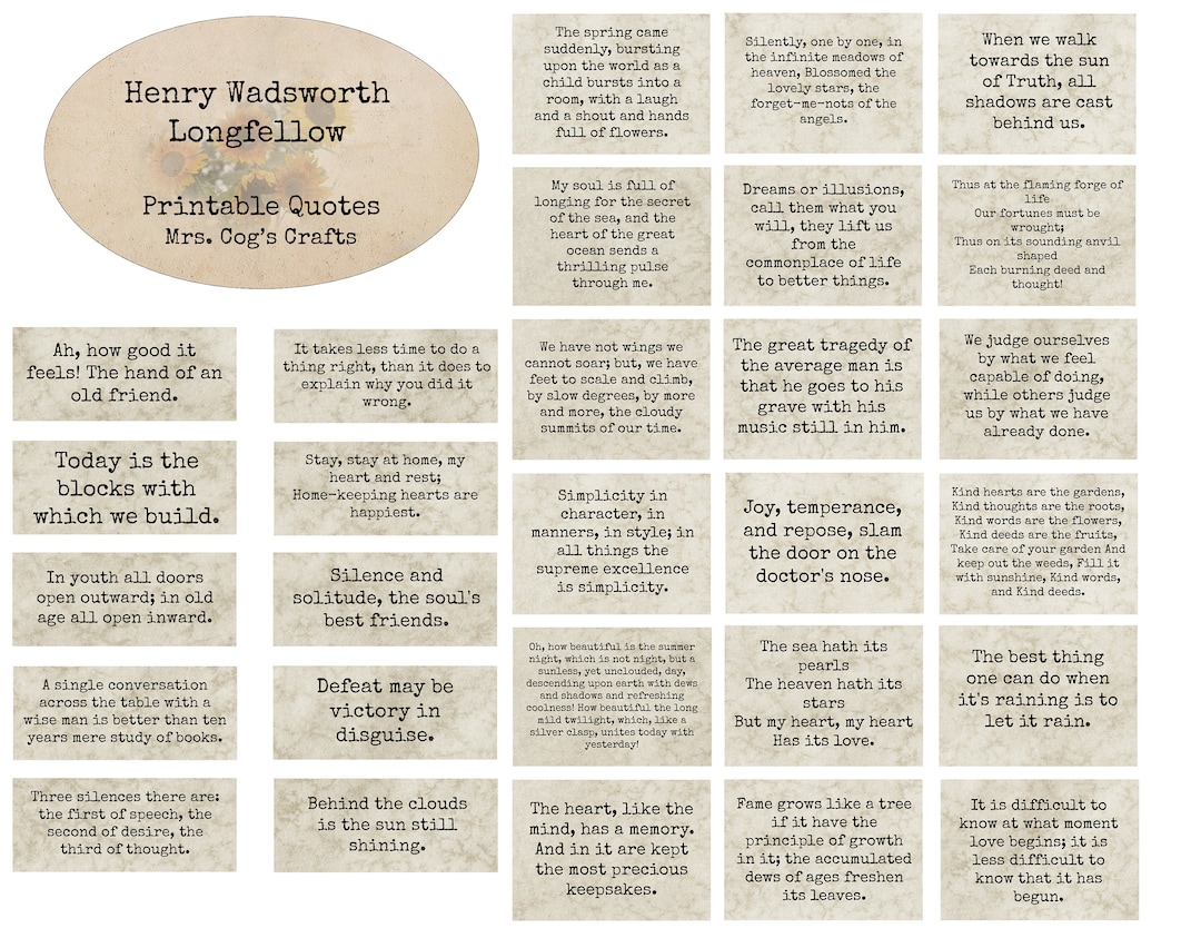 Henry Wadsworth Longfellow - Printable Quotes - Journal Prompts ...