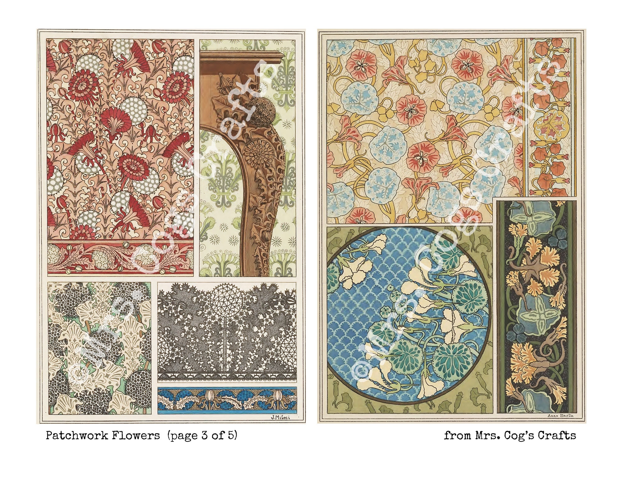 Patchwork Flowers - Large Images, Printable Images, Instant Download ...