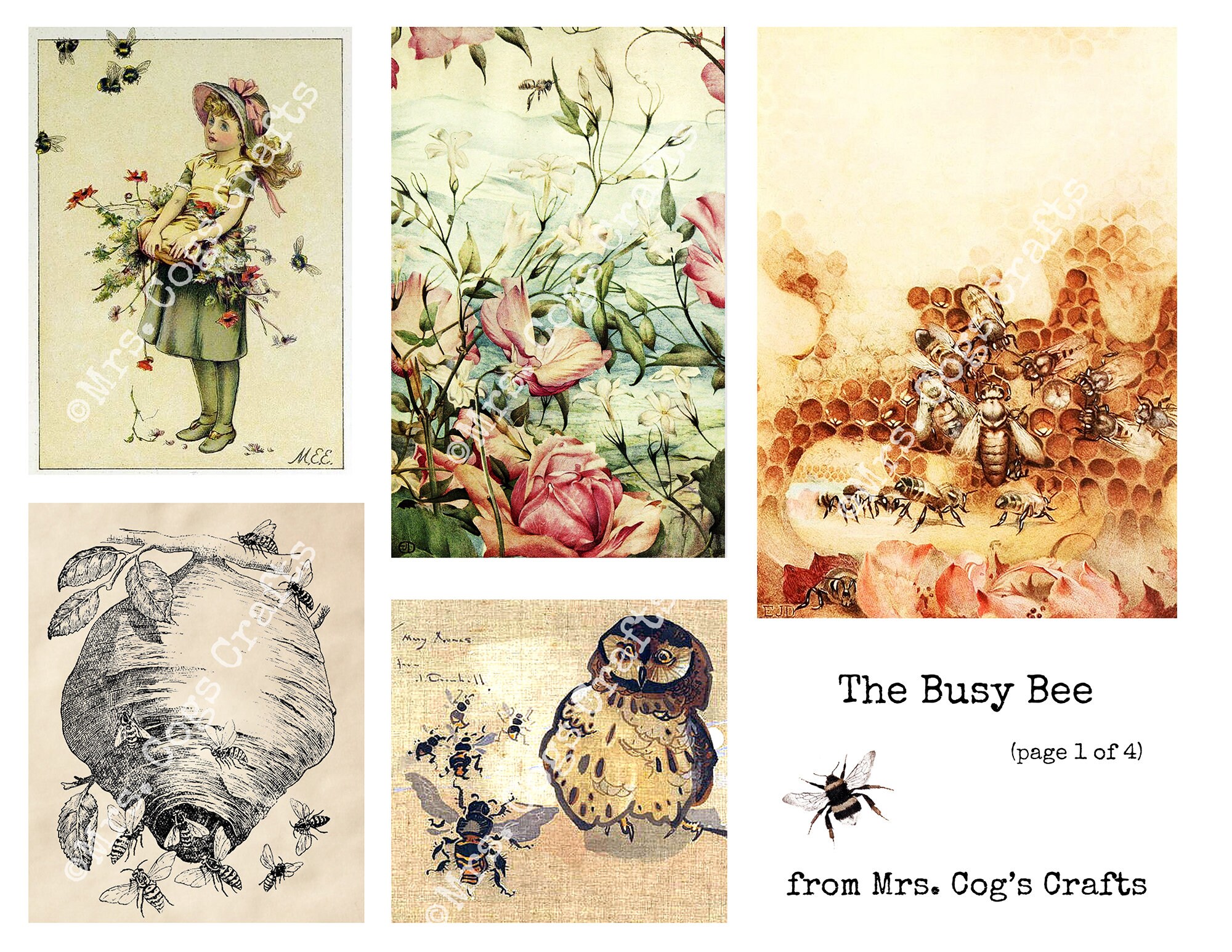 The Busy Bee Printable Images Ephemera Classics Digital | Etsy