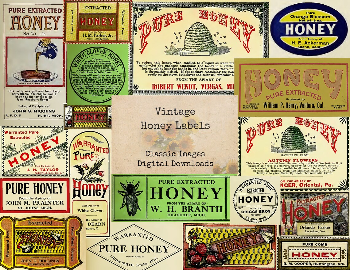 Vintage Honey Labels - Canned Goods - Ephemera, Printable Images ...