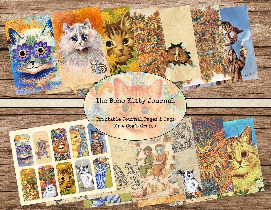 Boho Kitty Junk Journal Kit - Printable Journal, Vintage Images ...