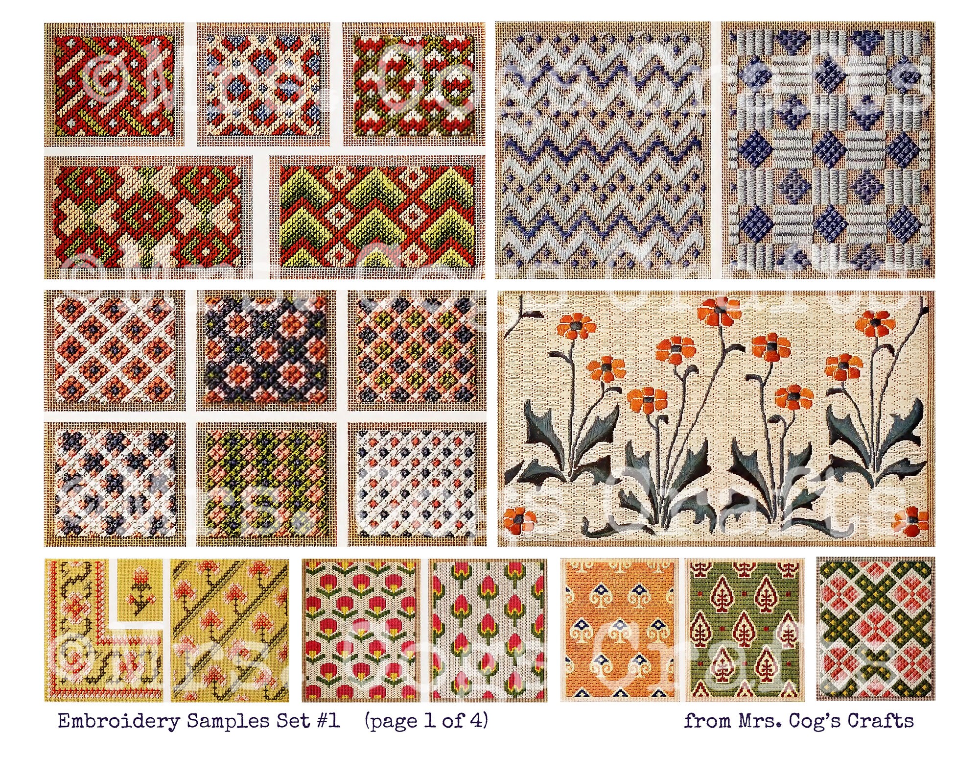 Embroidery Samples Set 1 Printable Stitching Digital | Etsy