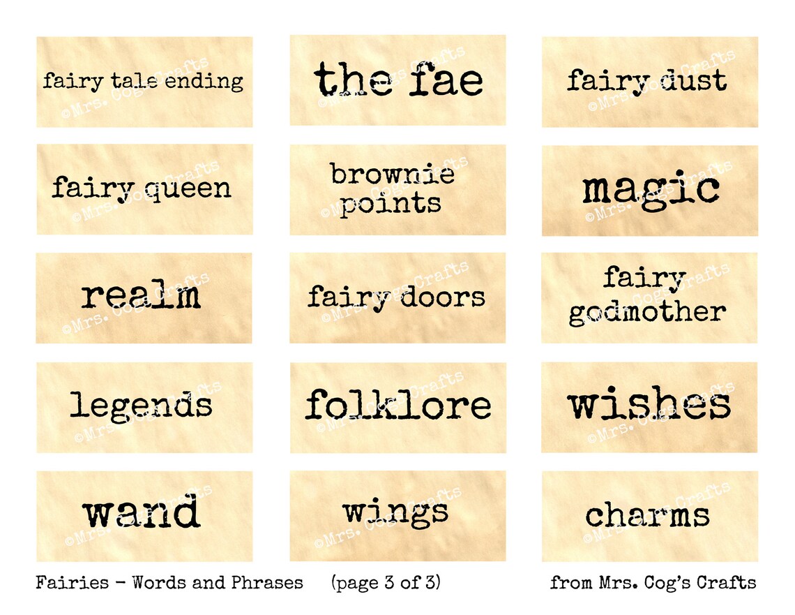 Fairies - Words & Phrases - Journal Prompts, Printable Words, Instant ...