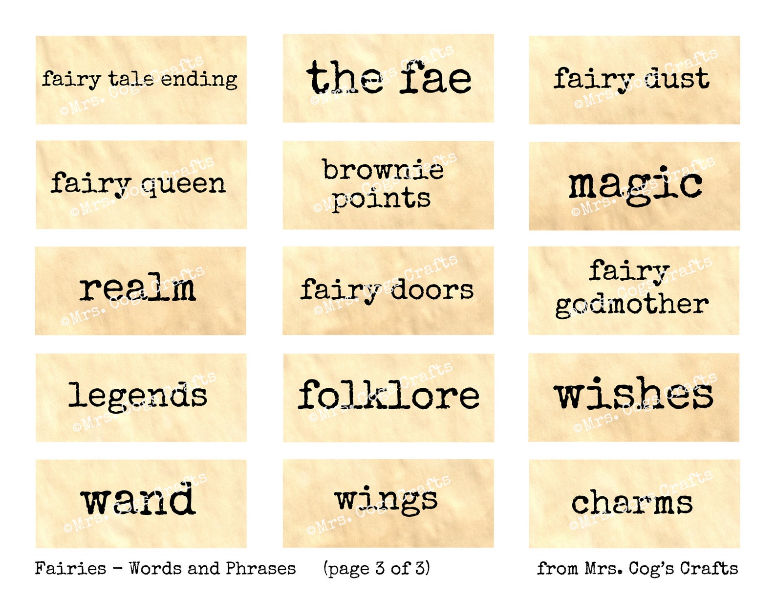 Fairies - Words & Phrases - Journal Prompts, Printable Words, Instant ...