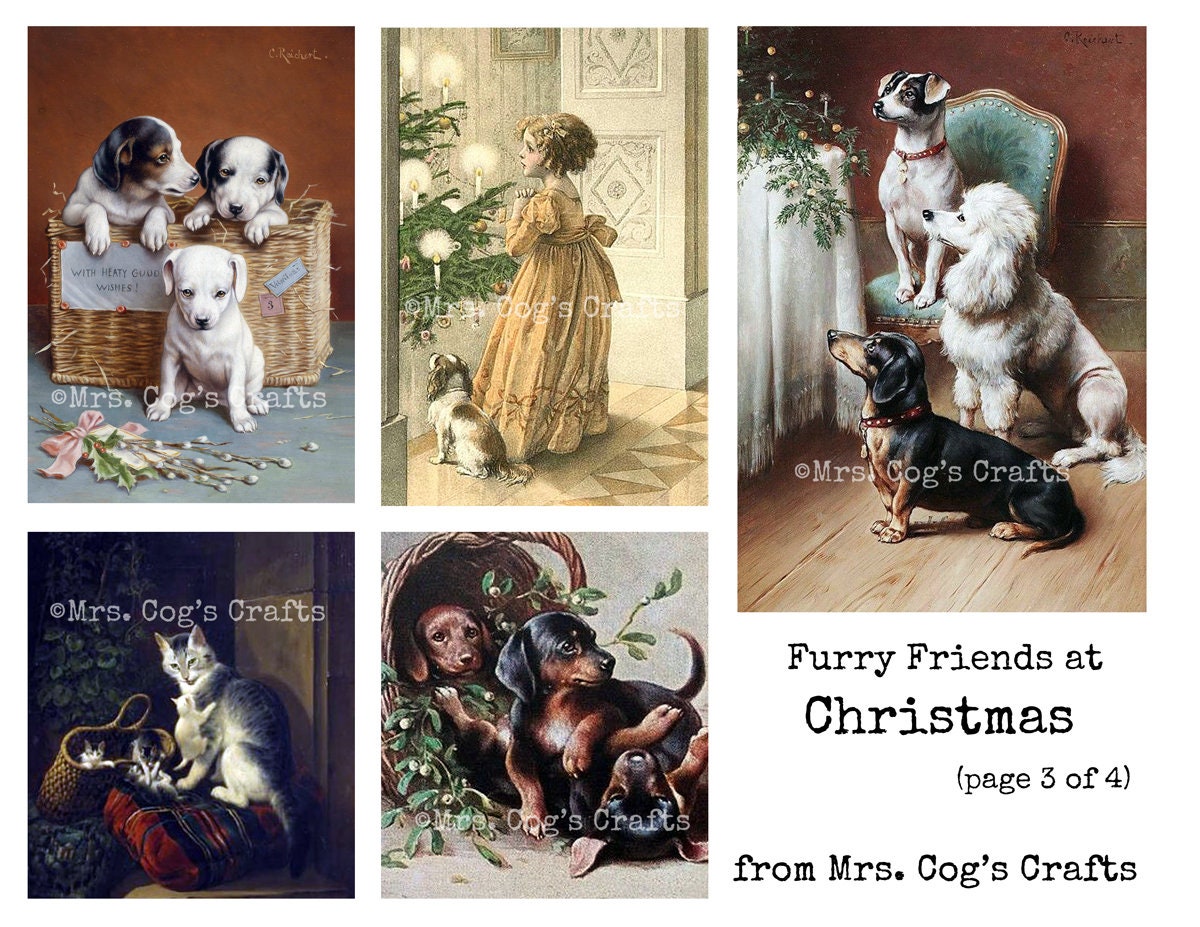 Furry Friends at Christmas - Digital Ephemera Classics, Digital Images ...