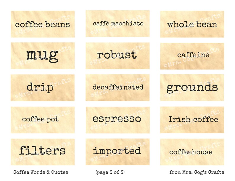 Coffee Words & Quotes Journal Prompts Printable Words | Etsy