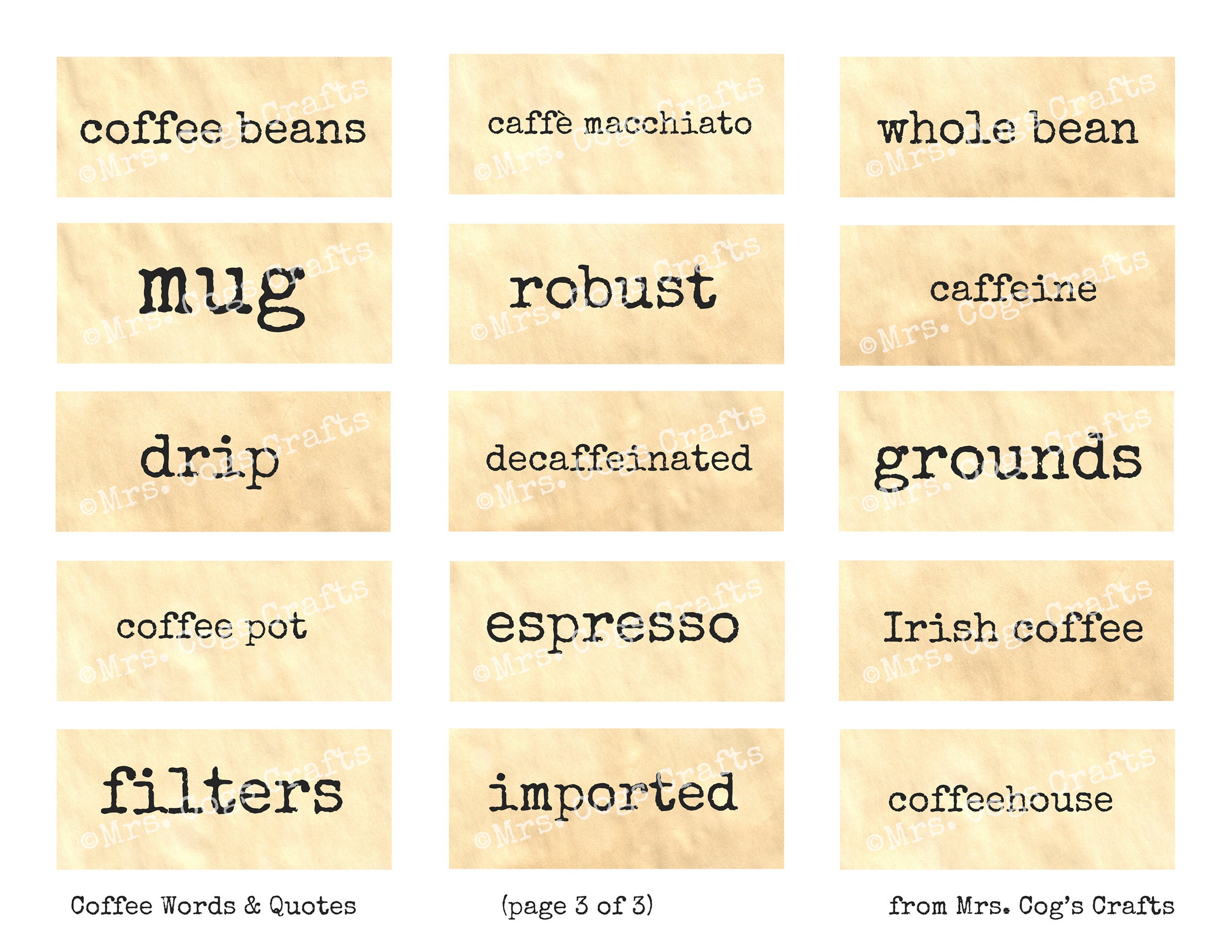 Coffee Words & Quotes - Journal Prompts, Printable Words, Instant ...