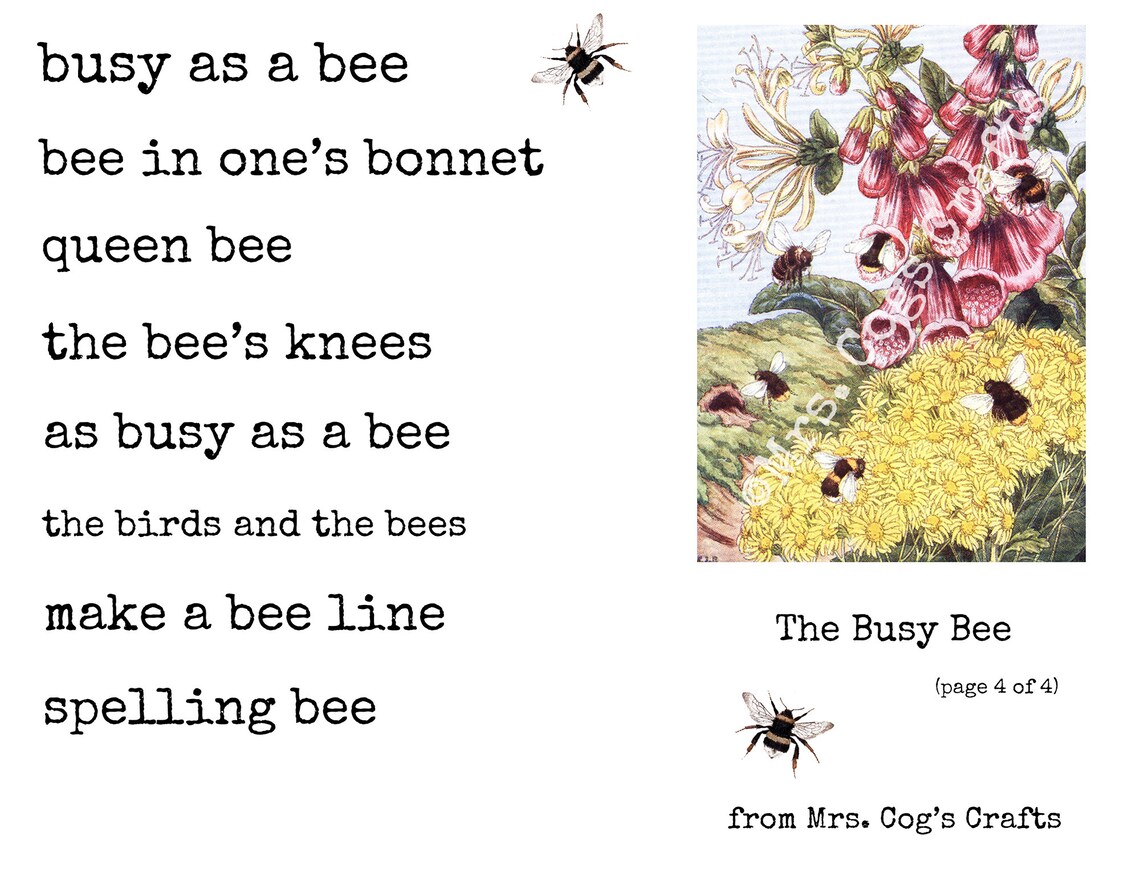 The Busy Bee Printable Images Ephemera Classics Digital | Etsy