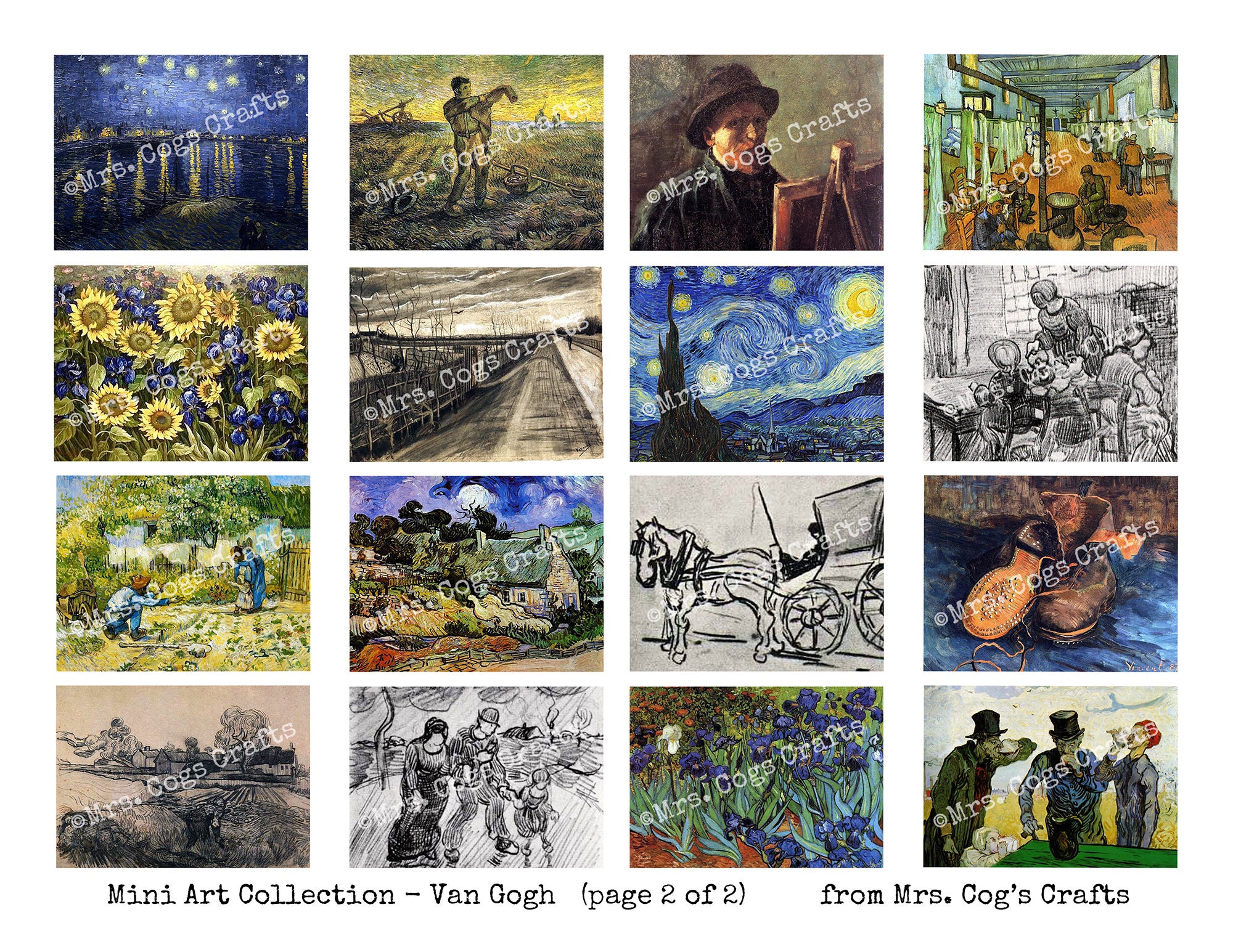 Mini Art - Van Gogh , Printable Images, Digital Download, Miniature ...