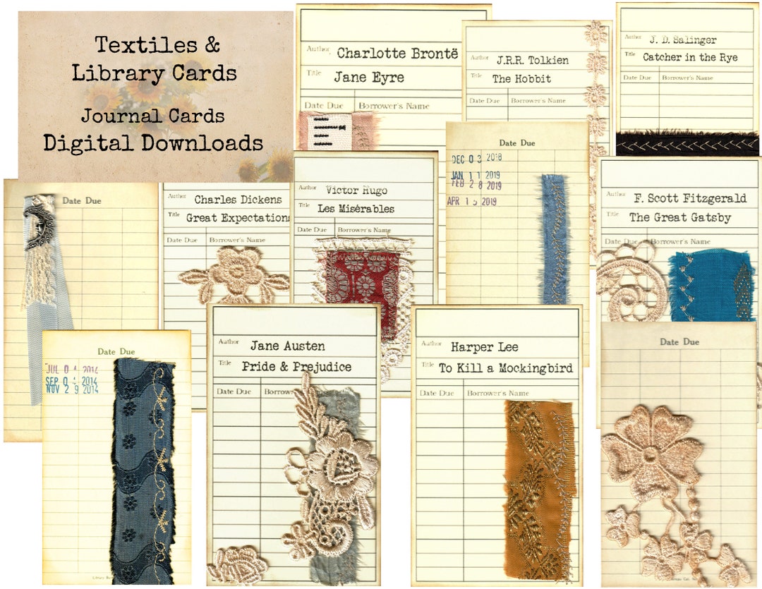 Textiles & Library Cards - Digital Images, Printable Index Cards ...