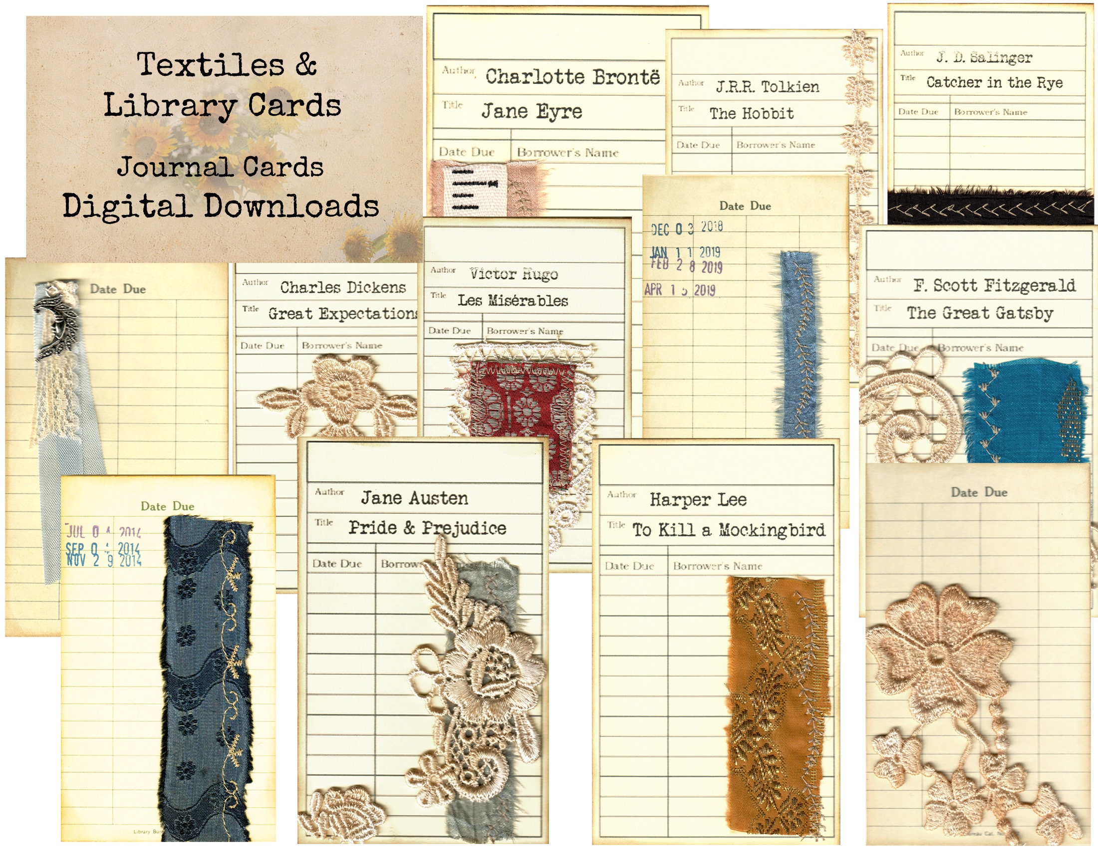 Textiles & Library Cards Digital Images Printable Index - Etsy
