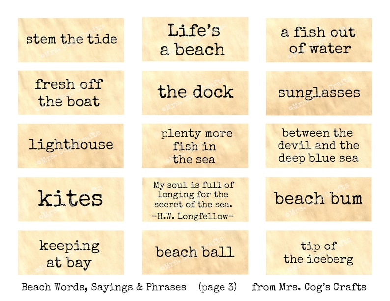 Beach Words, Sayings & Phrases - Journal Prompts, Printable Words ...
