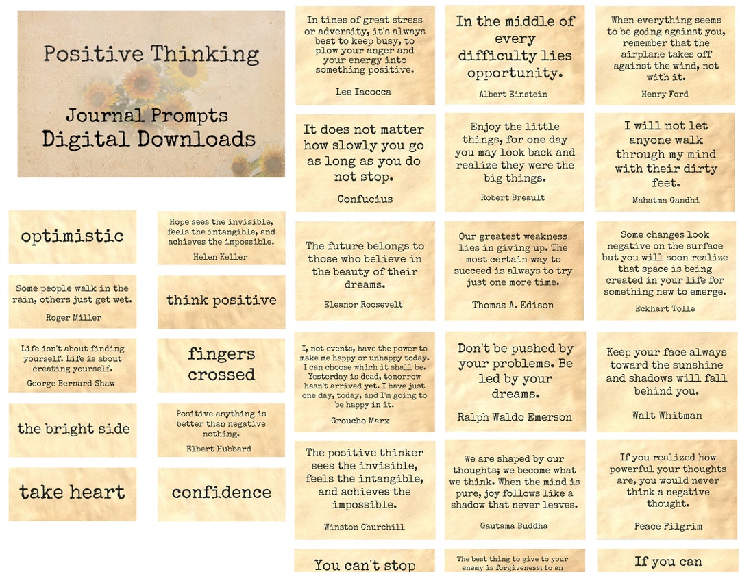 Positive Thinking - Words & Quotes - Journal Prompts, Printable Words ...