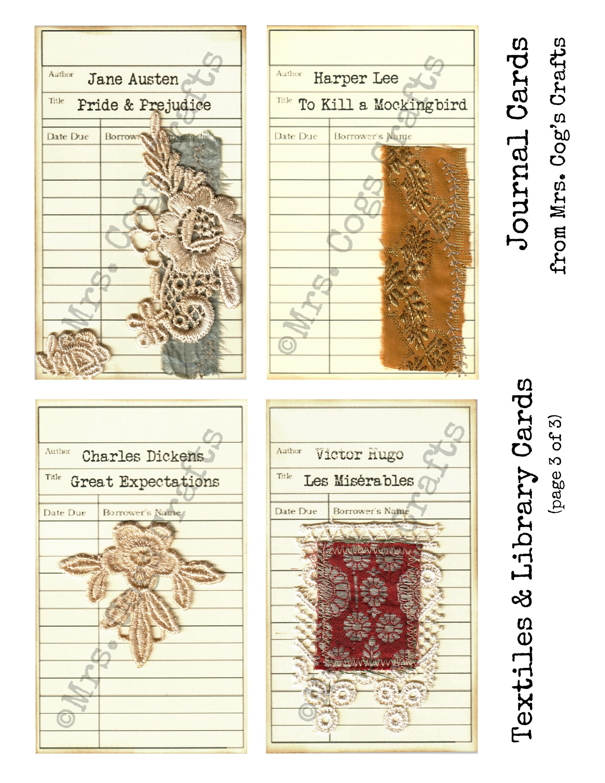 Textiles & Library Cards Digital Images Printable Index - Etsy
