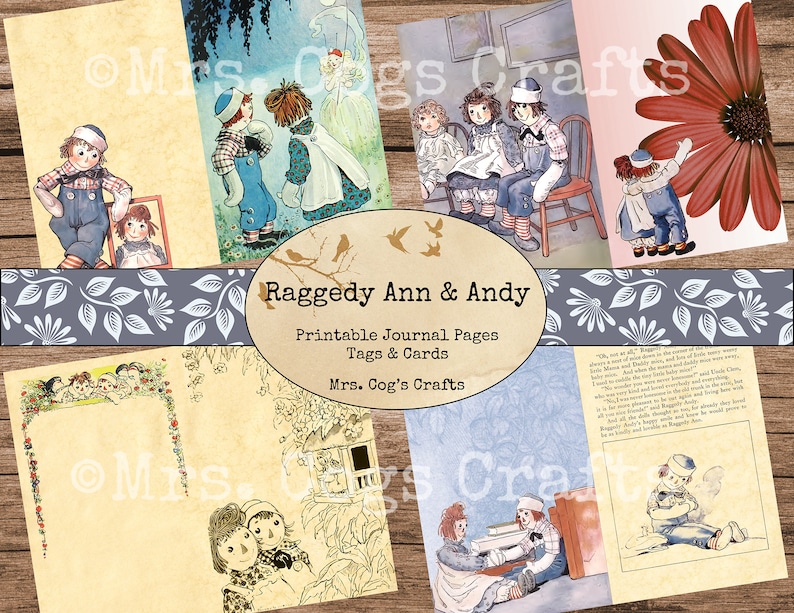 Raggedy Ann & Andy Junk Journal Kit - Printable Journal Pages, Digital ...