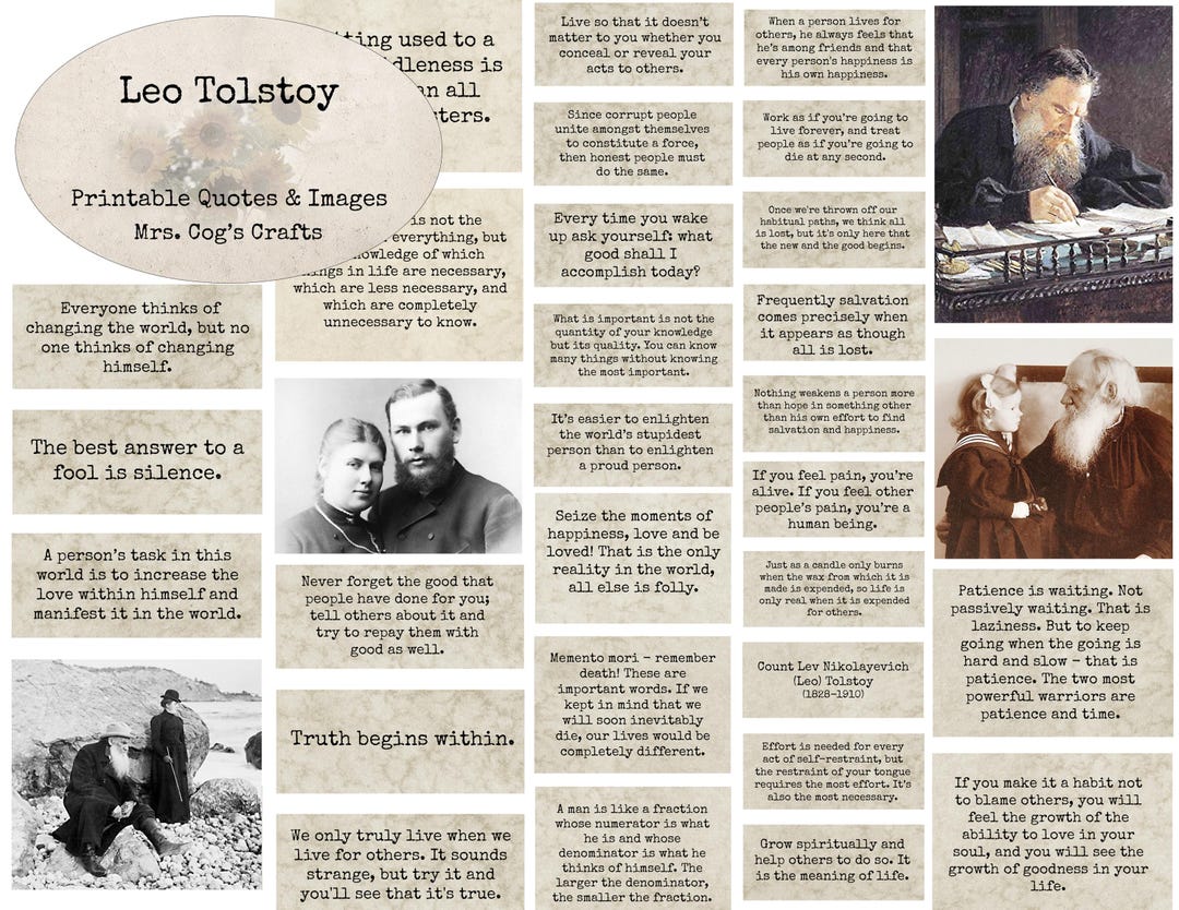 Leo Tolstoy - Printable Images & Quotes, Journal Prompts, Printable ...