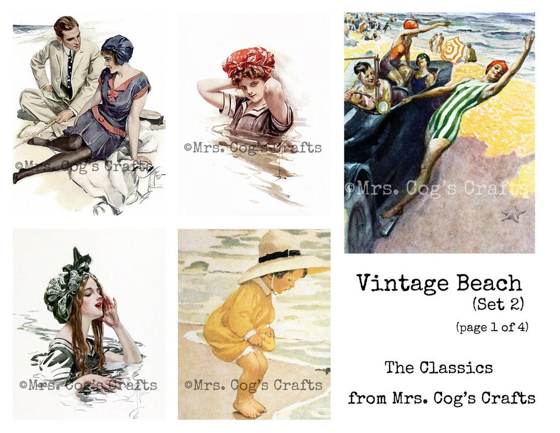 Vintage Beach (set 2) - Digital Ephemera Classics, Digital Images ...