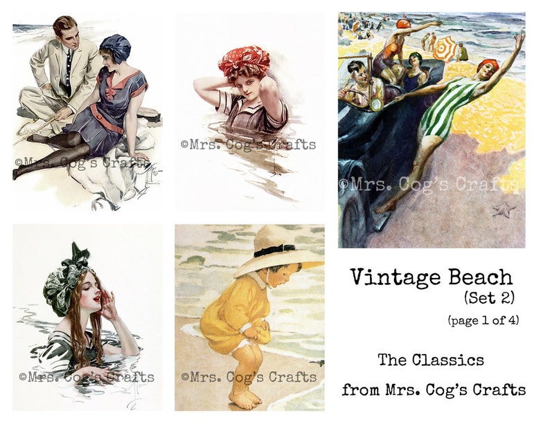 Vintage Beach (set 2) - Digital Ephemera Classics, Digital Images ...